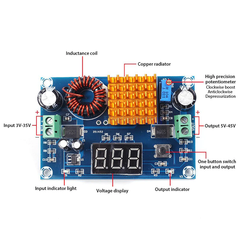 XH-M411 DC-DC Step Up Module DC 3V-35V to DC 5V-45V Boost Module 5A ...